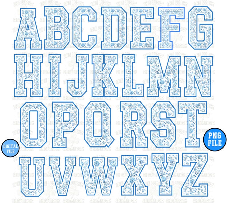 Blue Chinoiserie Alphabet PNG, Chinoiserie Varsity Png, Blue Varsity ...