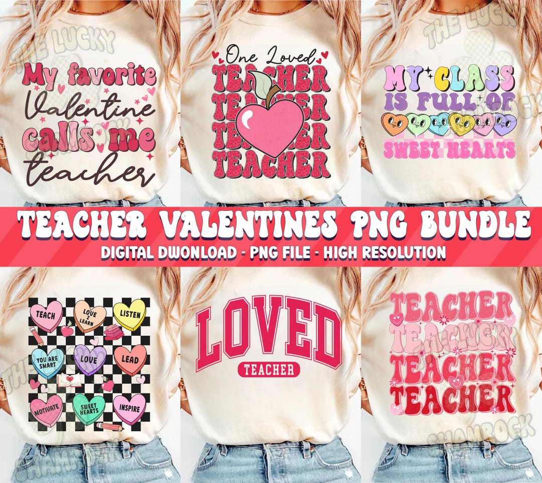 Teacher Valentines Png Bundle, Teacher Shirt Png, Valentines Png, Retro ...