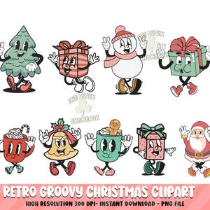 Retro Christmas Clipart Bundle, Retro Christmas Png, Santa Png, Pink ...