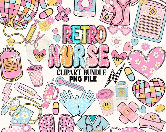 Retro Nurse Life Clipart Pink Nurse Png Medical Clipart Groovy Mental ...