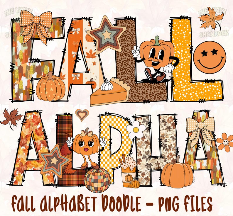 Fall Alphabet Doodle PNG, Autumn Letters Clipart, Pumpkin Leaf Font Png ...