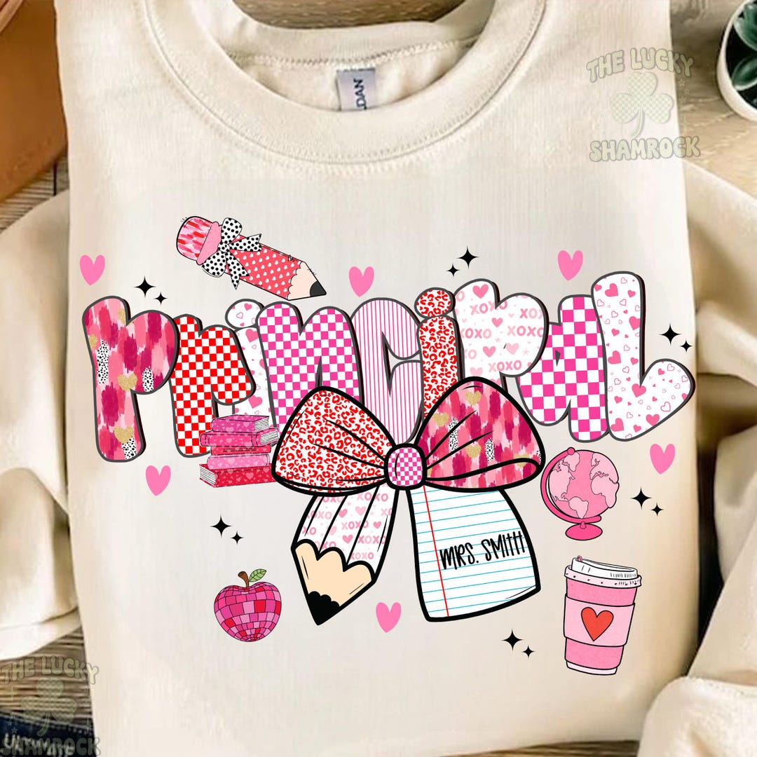 Preppy Pink Principal Valentine Shirt Design (PNG, SVG) - Etsy