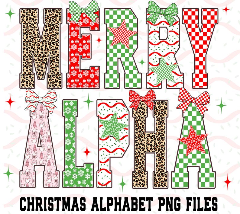 Christmas Alphabet Png Bundle, Merry Christmas Alpha Bundle, Varsity ...