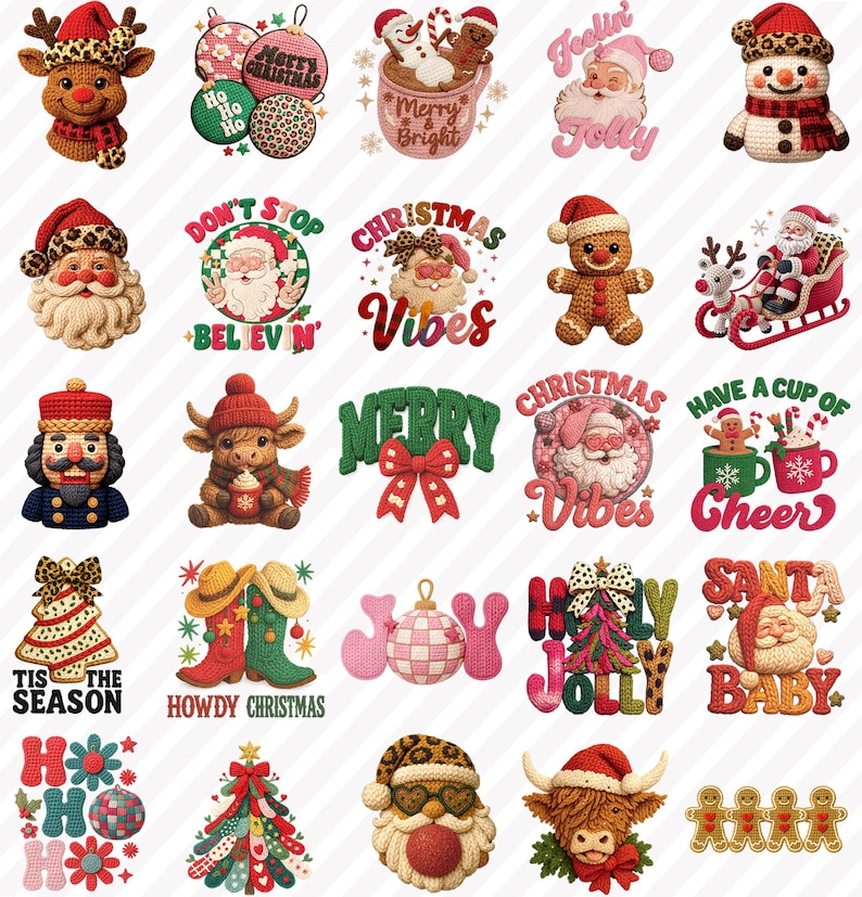 Christmas Crochet PNG Bundle, Faux Yarn Character Clipart, Santa ...