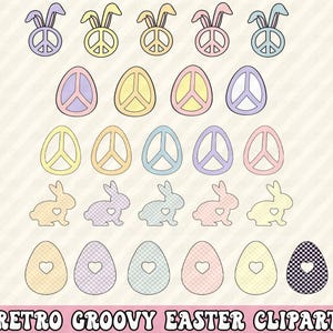 Retro Groovy Easter Clipart Bundle, Easter Clip Art Png Bundle, Spring ...