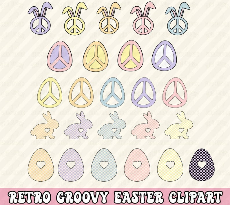 Retro Groovy Easter Clipart Bundle, Easter Clip Art Png Bundle, Spring ...