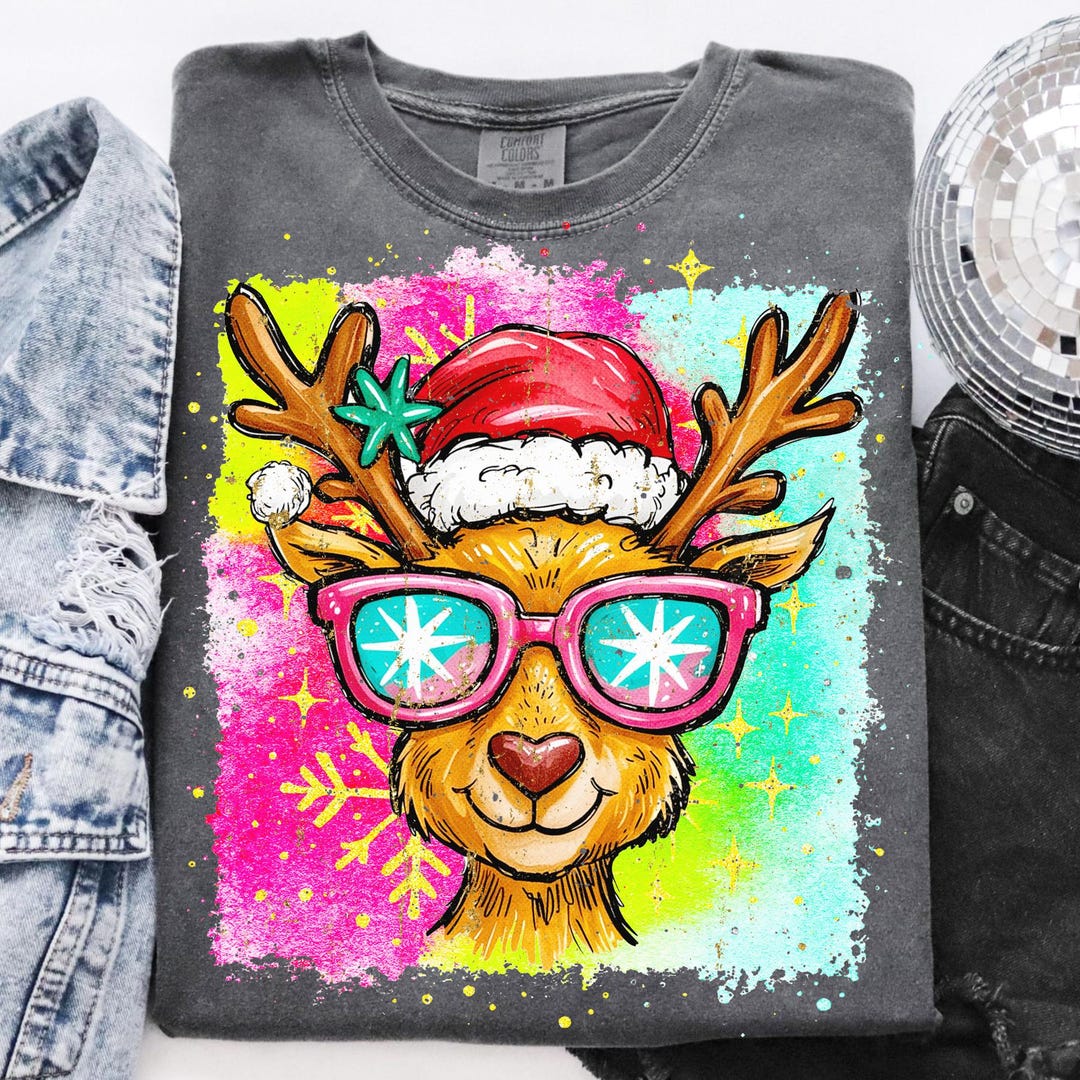 Cool Reindeer Christmas PNG, Retro Neon Deer PNG, Funky Santa Reindeer ...
