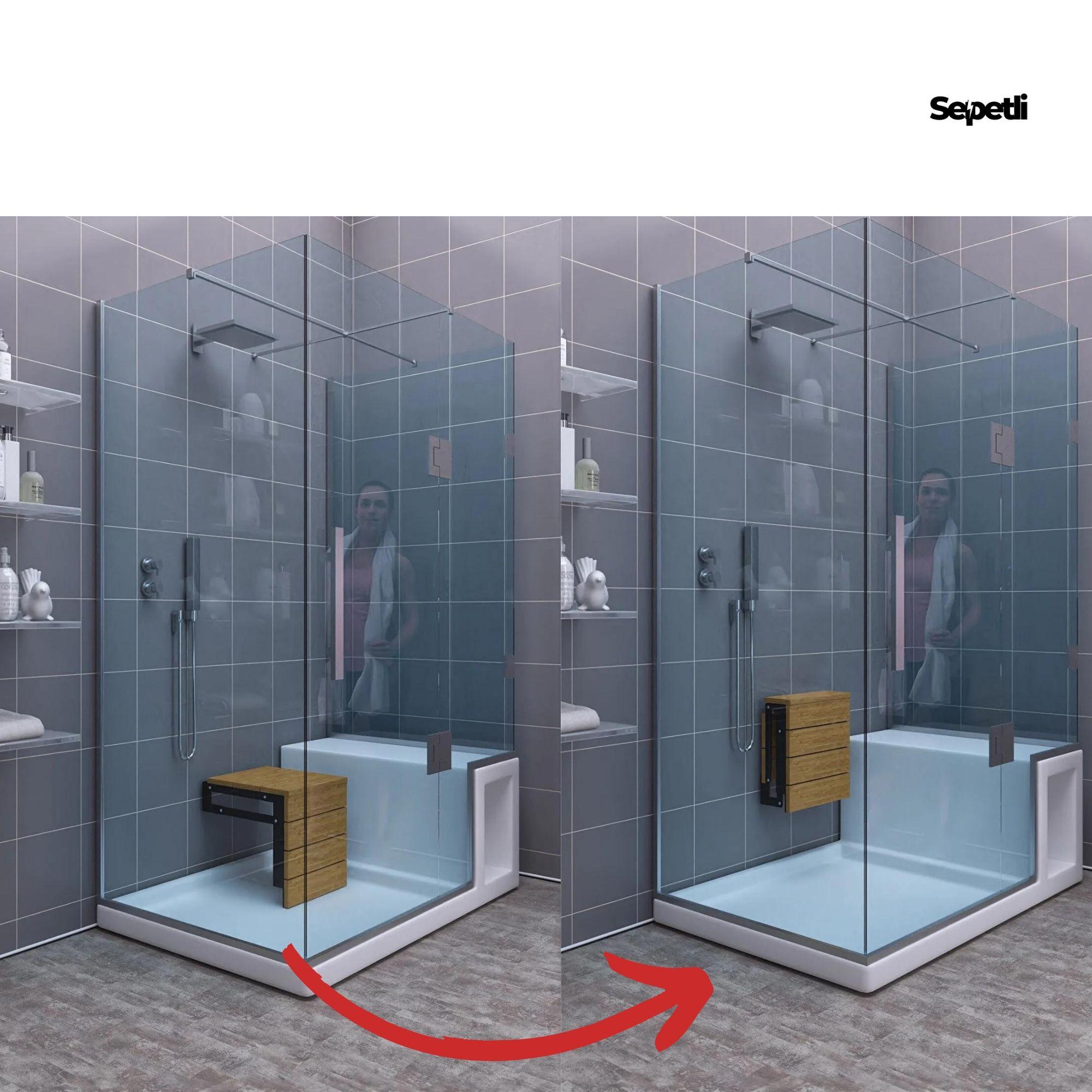 Folding Solid Wood Shower Bench for Inside Shower, Foldable Solid Wood ...