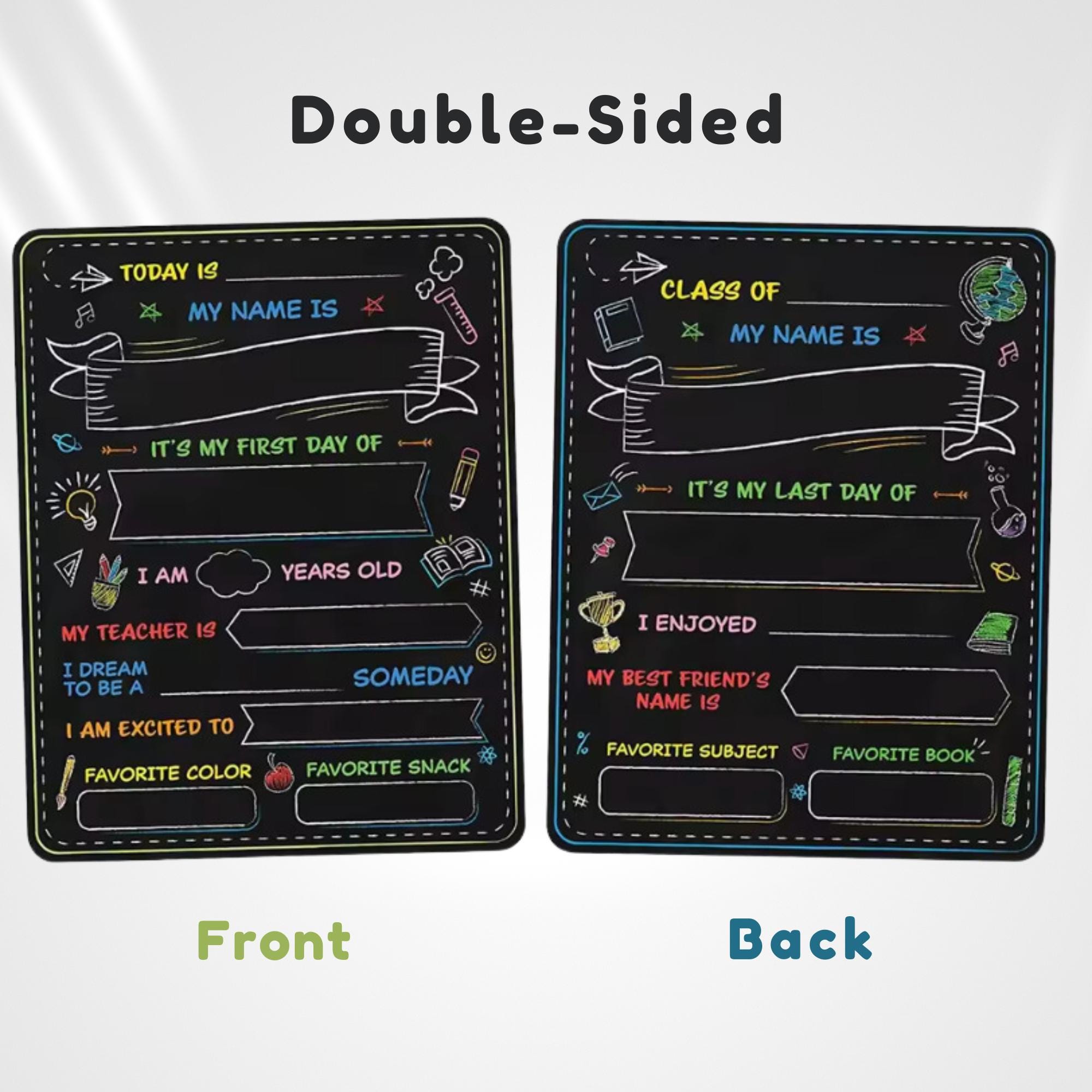 Double Sided First and Last Day of School Sign, Personalized Chalkboard ...