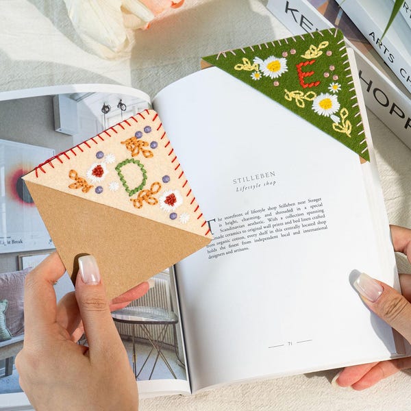 Embroidered Corner Bookmark - Etsy