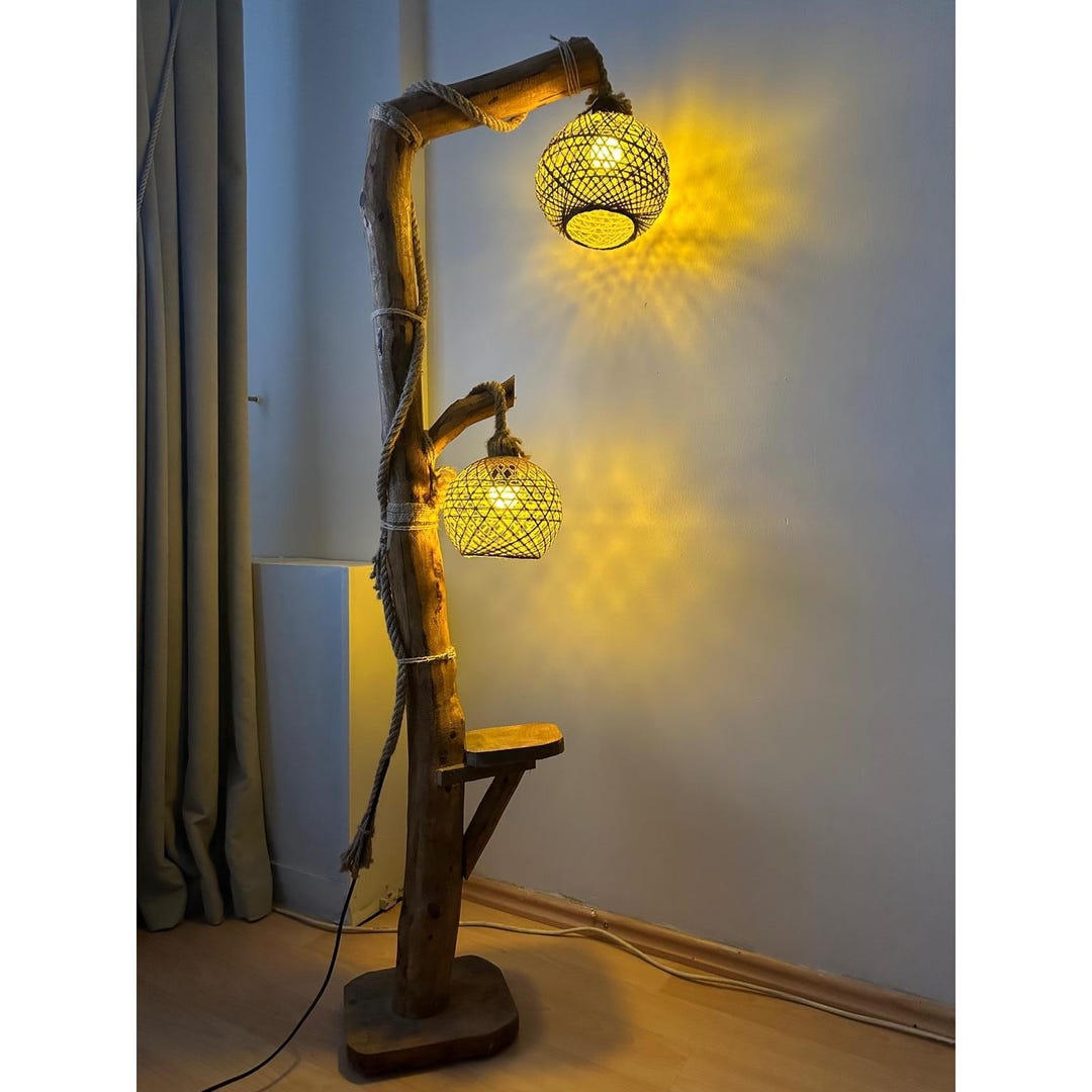 Handmade Natural Wooden Tree Floor Lamp, Rustic Living Room Decor - Etsy