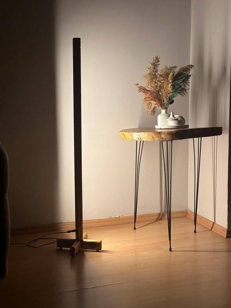Modern Wooden Floor Lamp, LED Light Minimalist Design, Decorative ...
