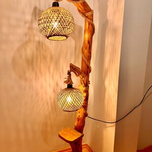 Handmade Natural Wooden Tree Floor Lamp, Rustic Living Room Decor - Etsy