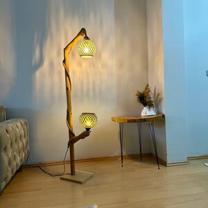 Rustic Wooden Floor Lamp, Handmade Tree Lamp, Boho Corner Light, Pine ...