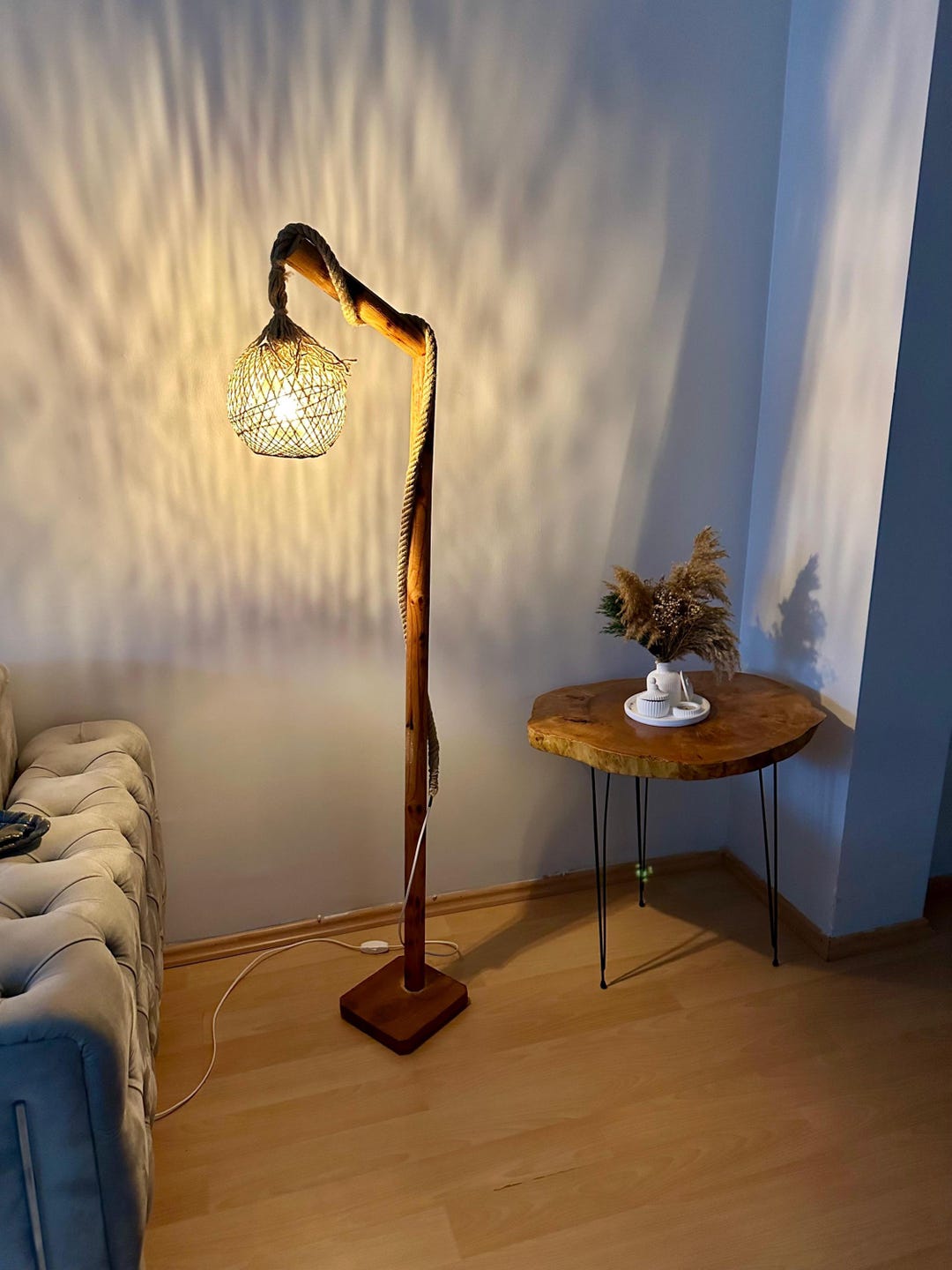 Floor Lamp - Rustic Wooden Floor Lamp - Unique Corner Floor Lamp ...
