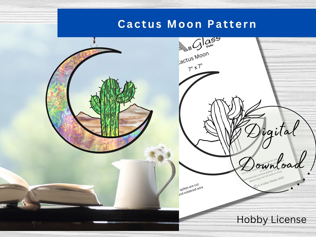 Stained Glass Cactus Moon Pattern, PDF Instant Download, Desert Moon ...