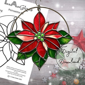 3 Stained Glass Christmas Poinsettia Suncatcher Patterns Download ...