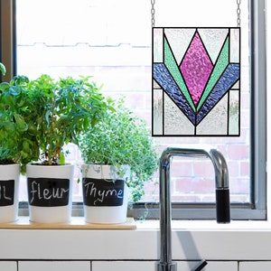 Stained Glass Geometric Flower Pattern for Download, Retro Flower ...