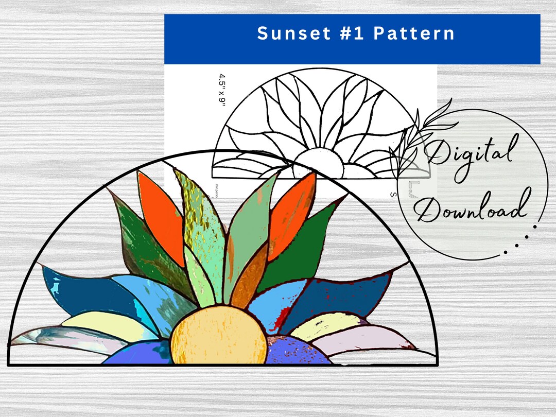 Stained Glass Sunset Half Round Digital Pattern, Window Decor, Wall ...
