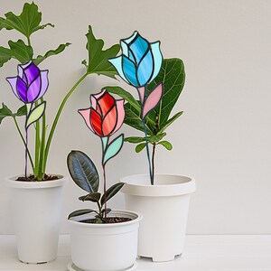 Stained Glass Rosebud Plant Stake Pattern PDF Instant Download Hobby ...