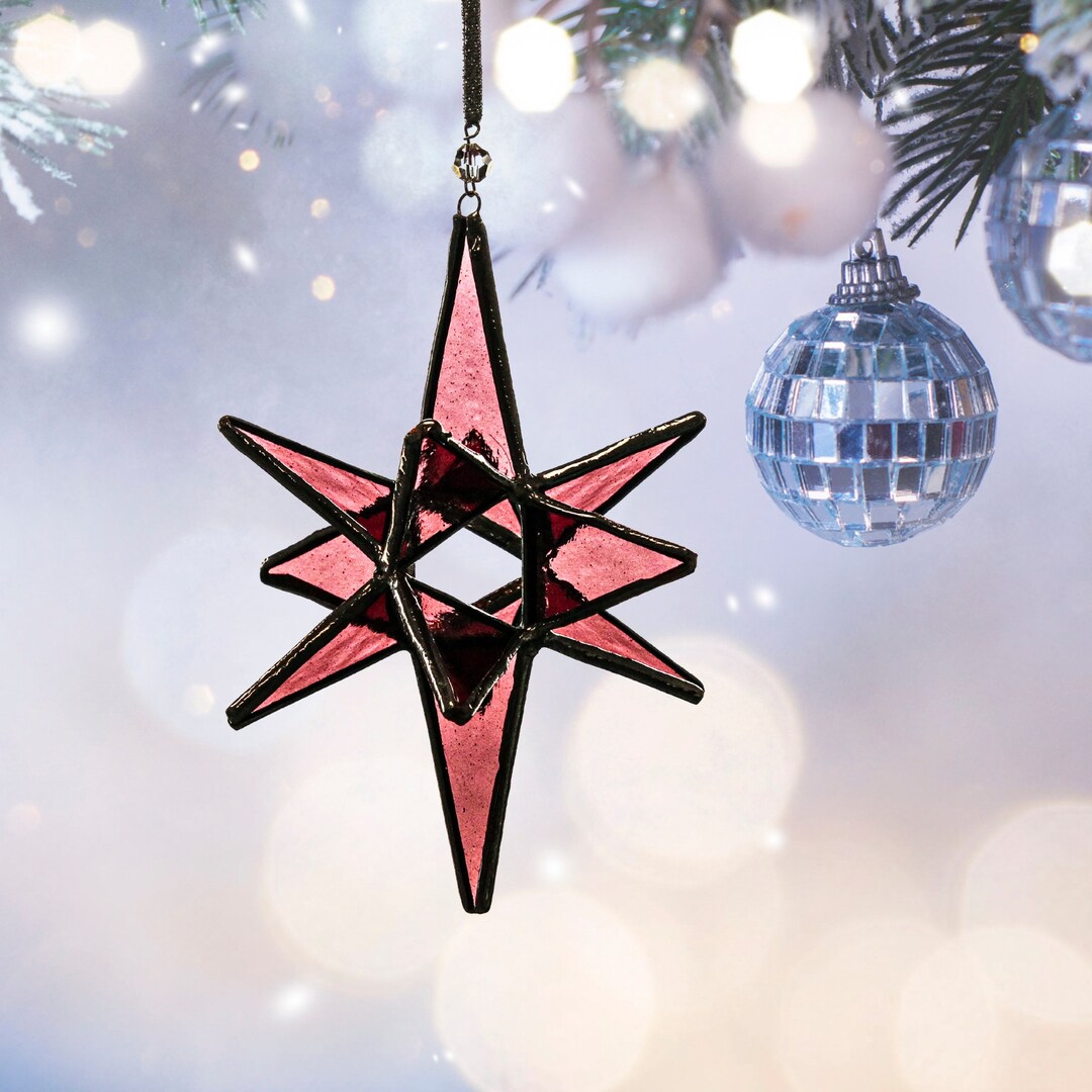 Stained Glass Wineberry Pink Bethlehem Moravian Star Ornament, Star ...