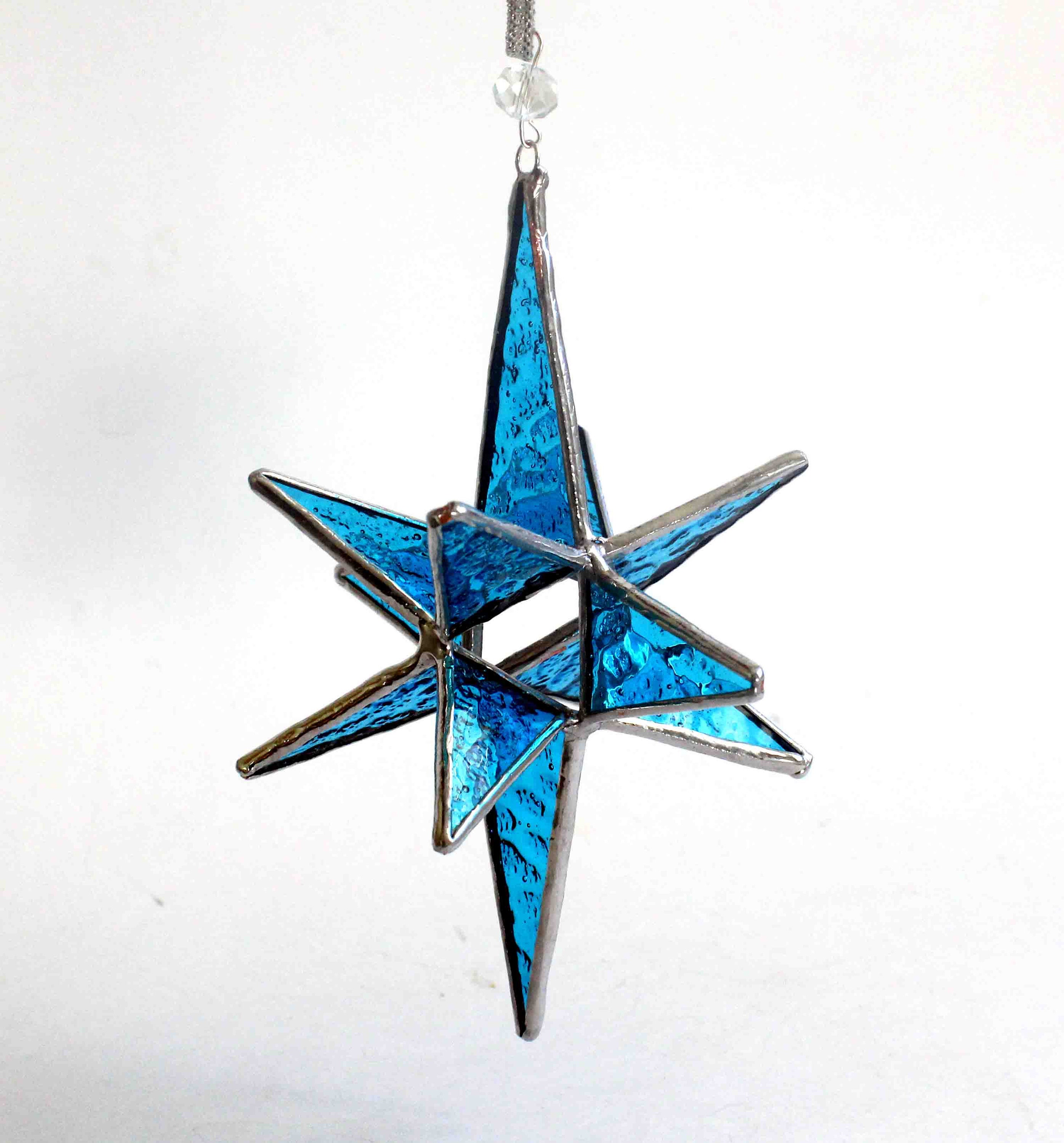 Dark Aqua Stained Glass Bethlehem Moravian Star Ornament Sun Catcher ...