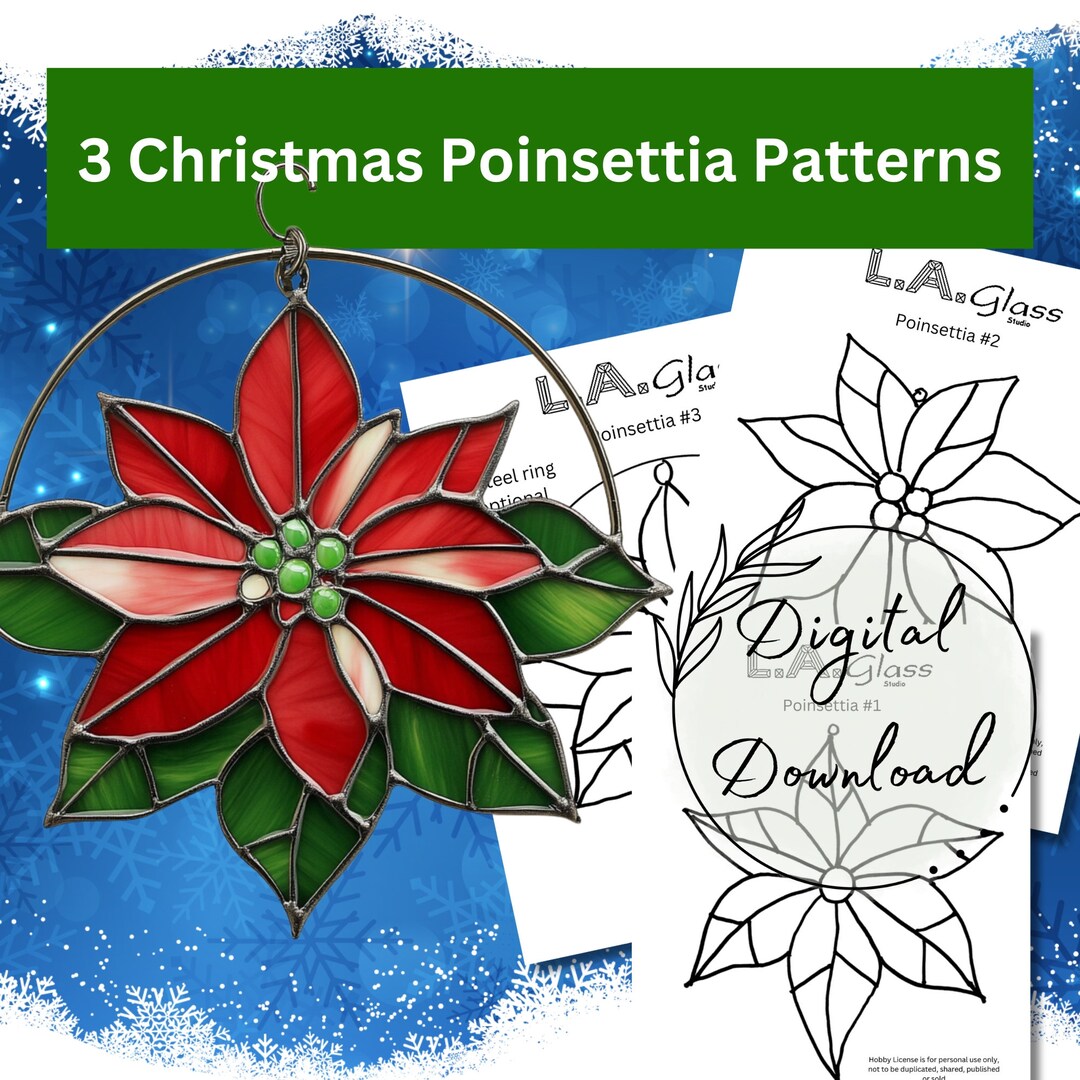 3 Stained Glass Christmas Poinsettia Suncatcher Patterns Download ...