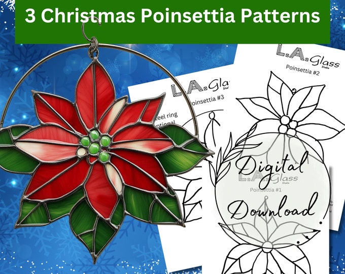 3 Stained Glass Christmas Poinsettia Suncatcher Patterns Download ...