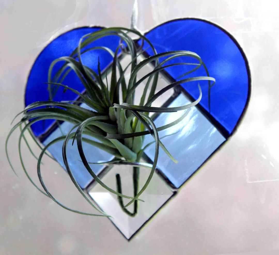 Beveled Stained Glass Heart Planter, Hanging Window Planter, Home Decor ...