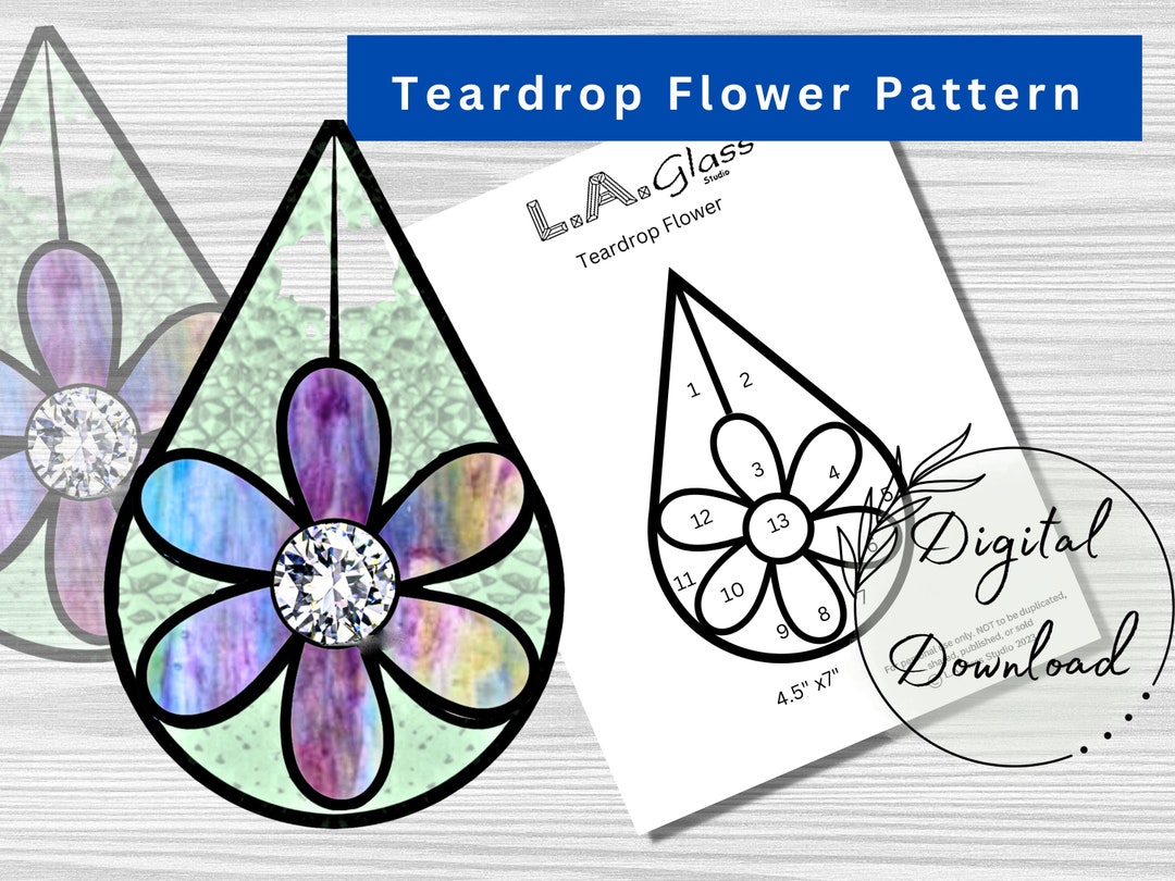 Stained Glass Teardrop Flower Digital Pattern, Window Decor, Flower ...