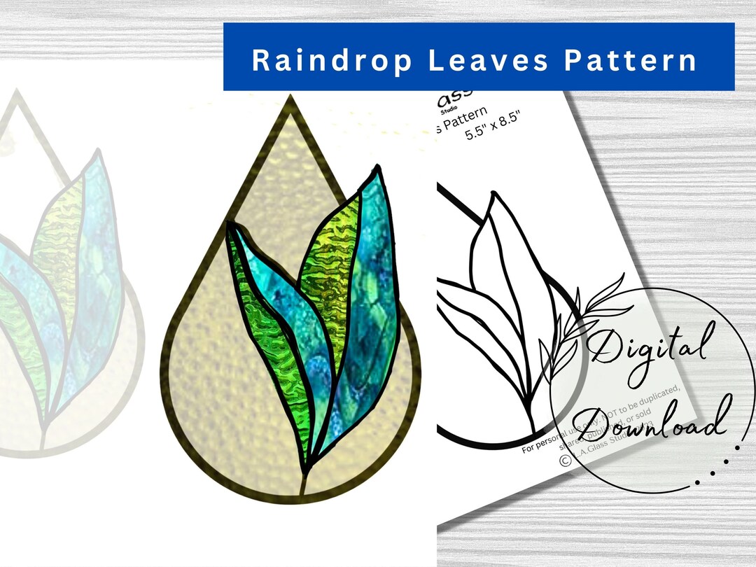 Stained Glass Raindrop Leaves Suncatcher Pattern, PDF Instant Download ...