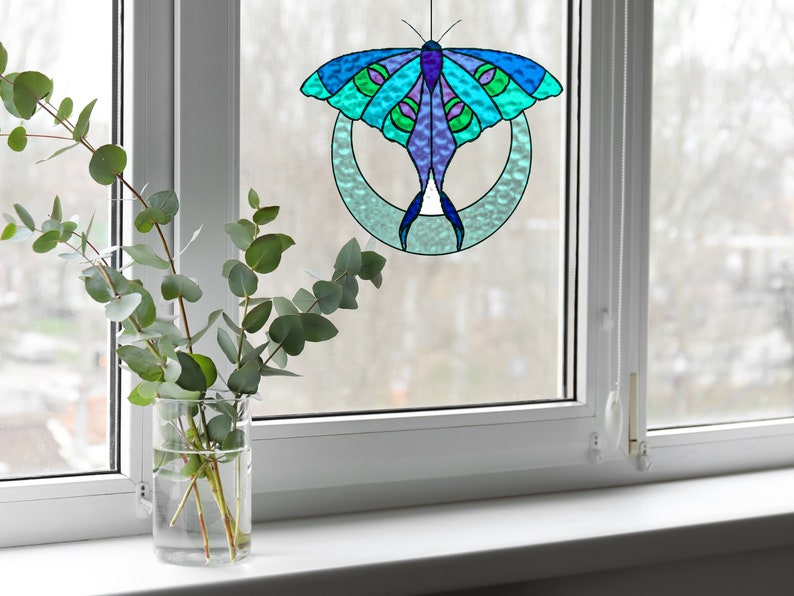 Stained Glass Luna Moth Digital Pattern, Window Decor, Celestial Decor ...
