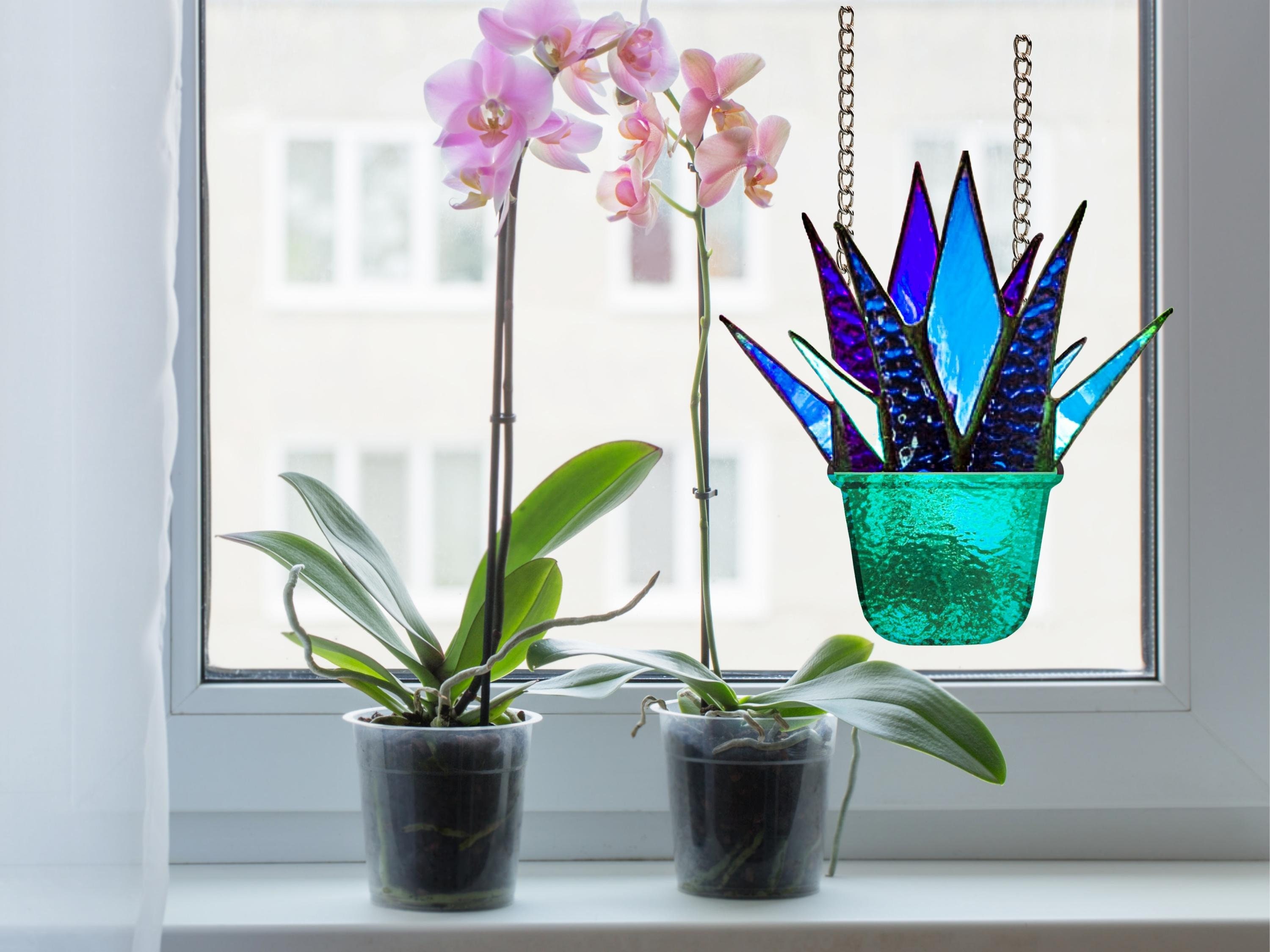 Stained Glass Potted Agave Suncatcher Pattern for Download, Desert ...