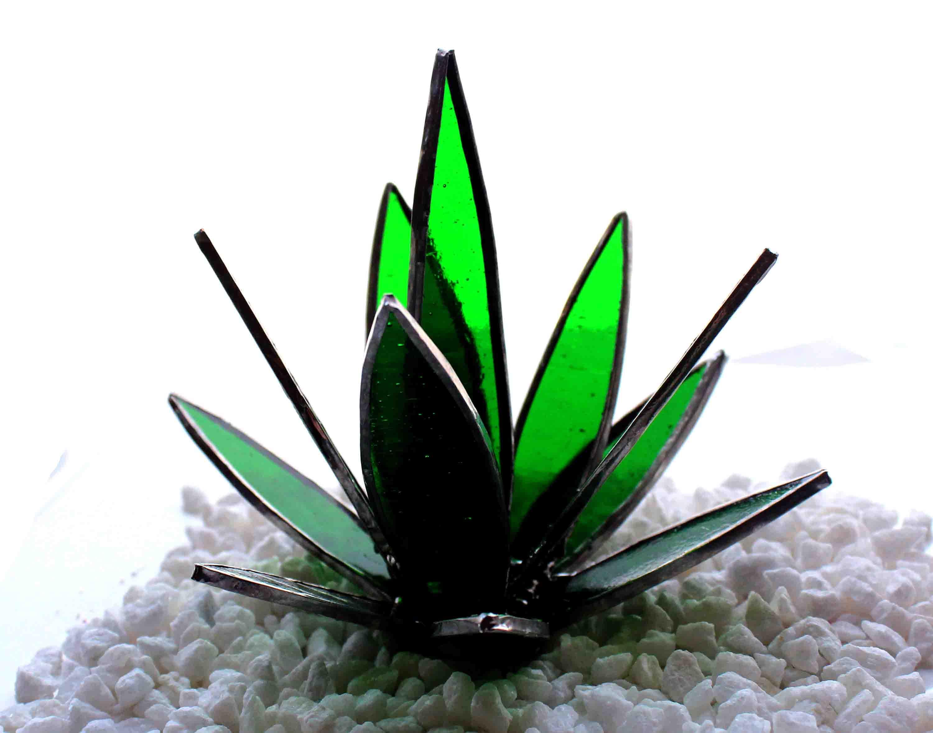 Stained Glass Green Agave Succulent, Succulent Decor, Tabletop Decor ...