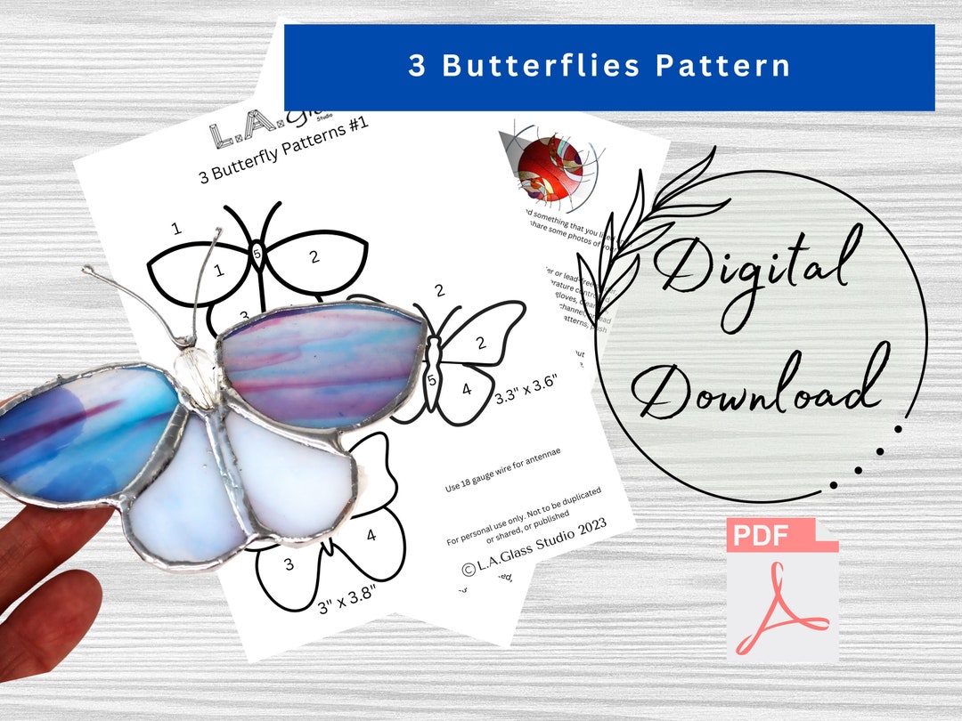 3 Digital Stained Glass Butterfly Patterns, PDF Instant Download, Hobby ...