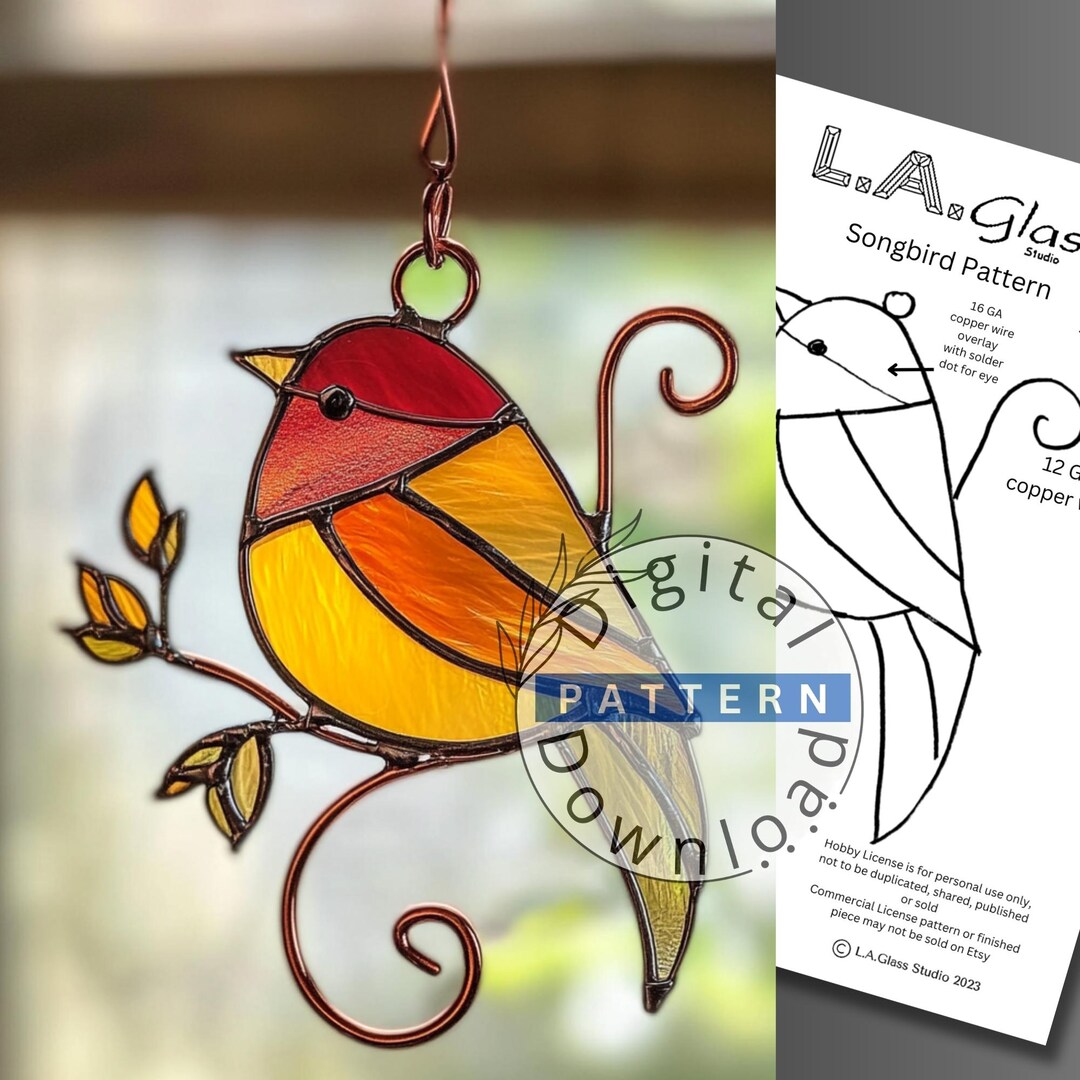 Stained Glass Songbird Suncatcher Pattern, DIY Home Decor (PDF Pattern ...