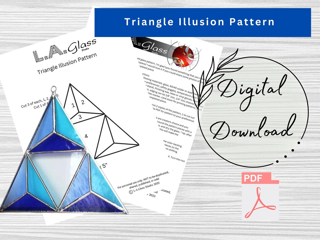 Digital Stained Glass Triangle Illusion Pattern, PDF Instant Download ...