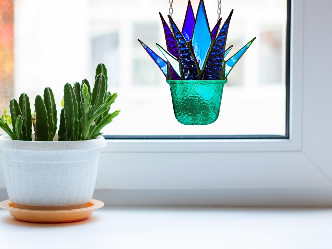 Stained Glass Potted Agave Suncatcher Pattern for Download, Desert ...