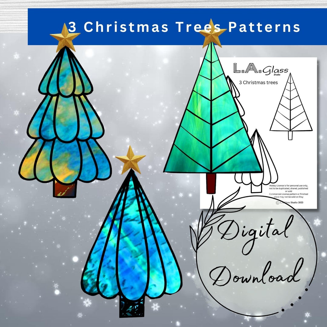 Set of 3 Stained Glass Christmas Trees Patterns for Download ...