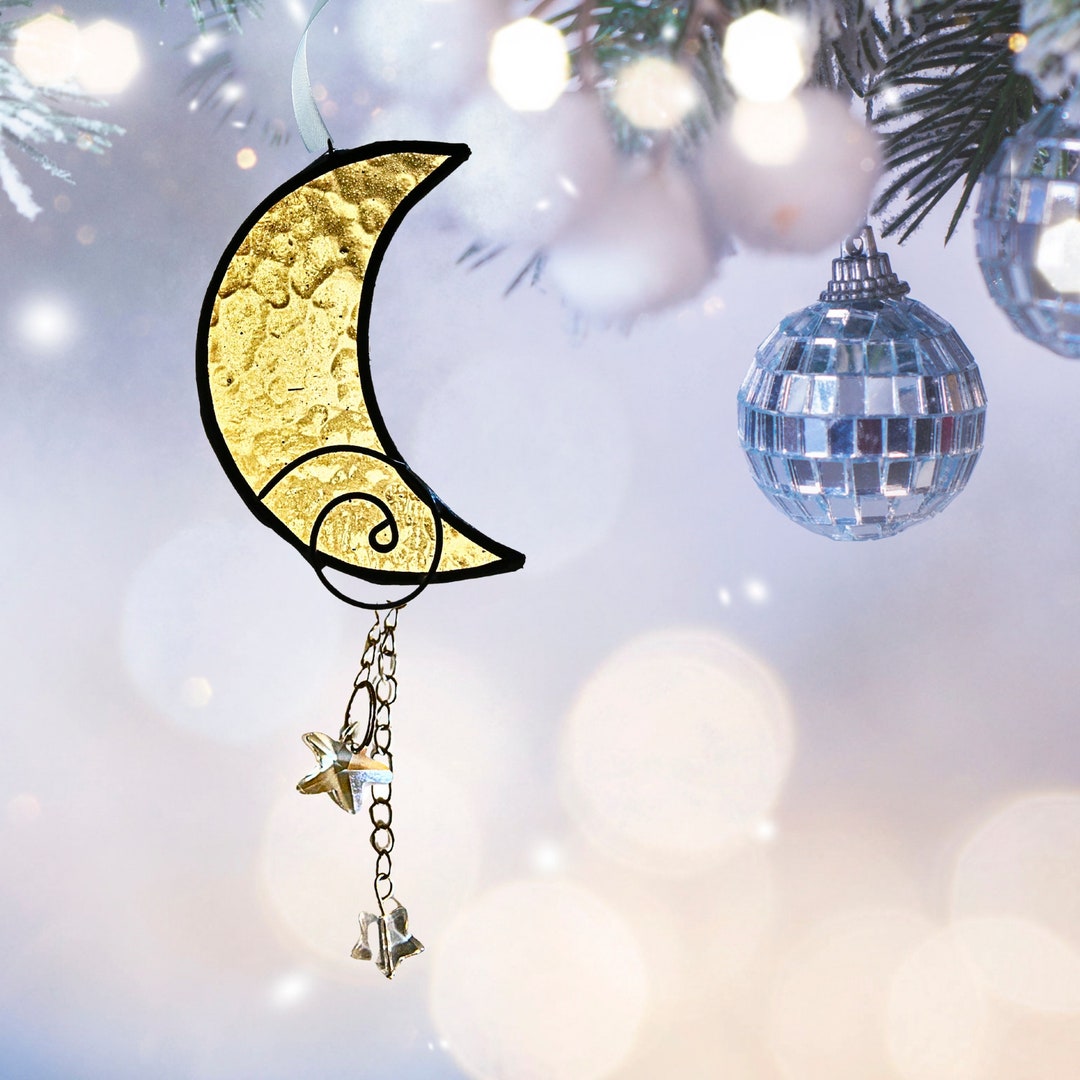 Crescent Moon and Crystal Stars Ornament Crystal Star - Etsy