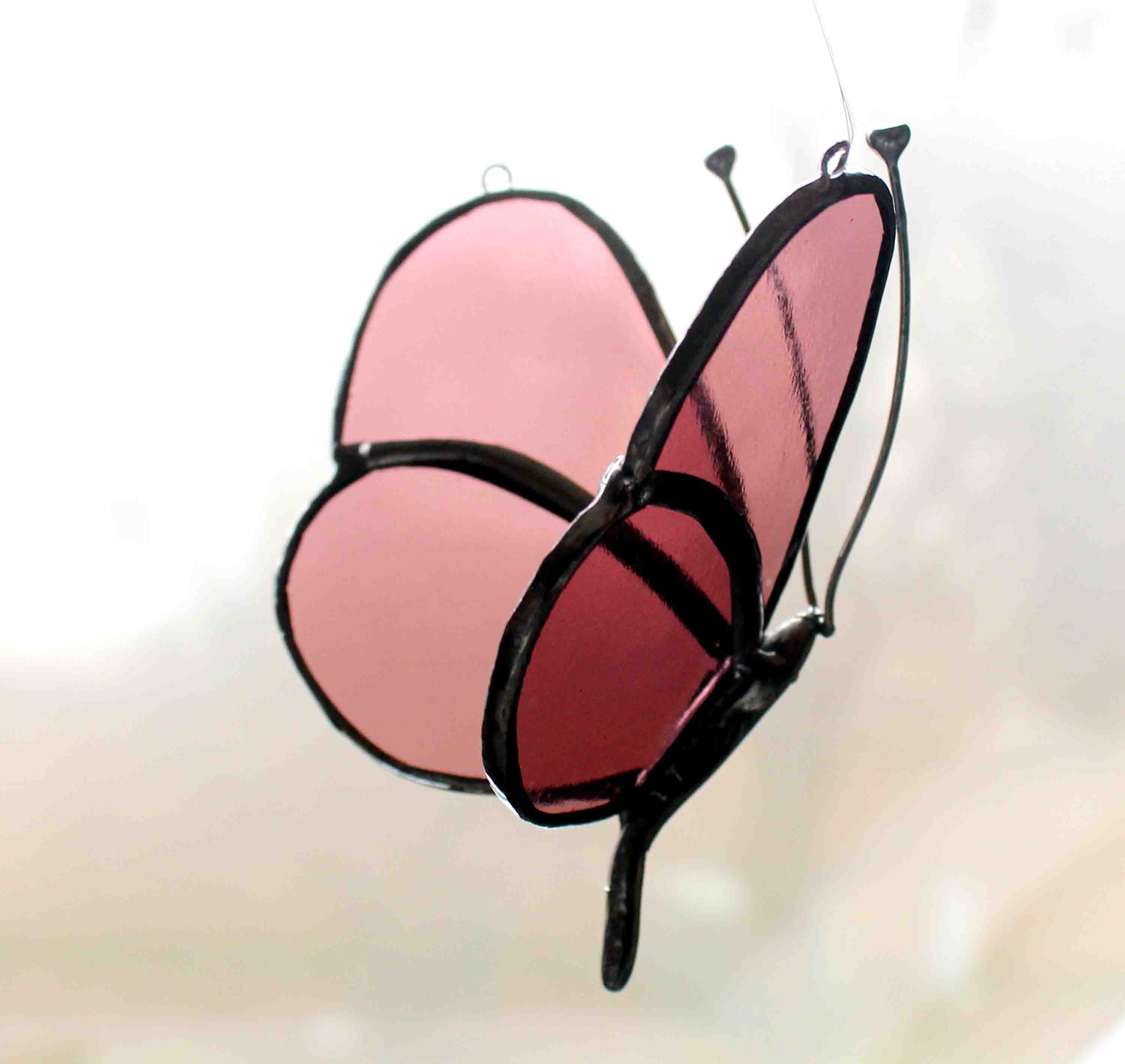 3D Pink Flying Stained Glass Butterfly Suncatcher Nursery | Etsy