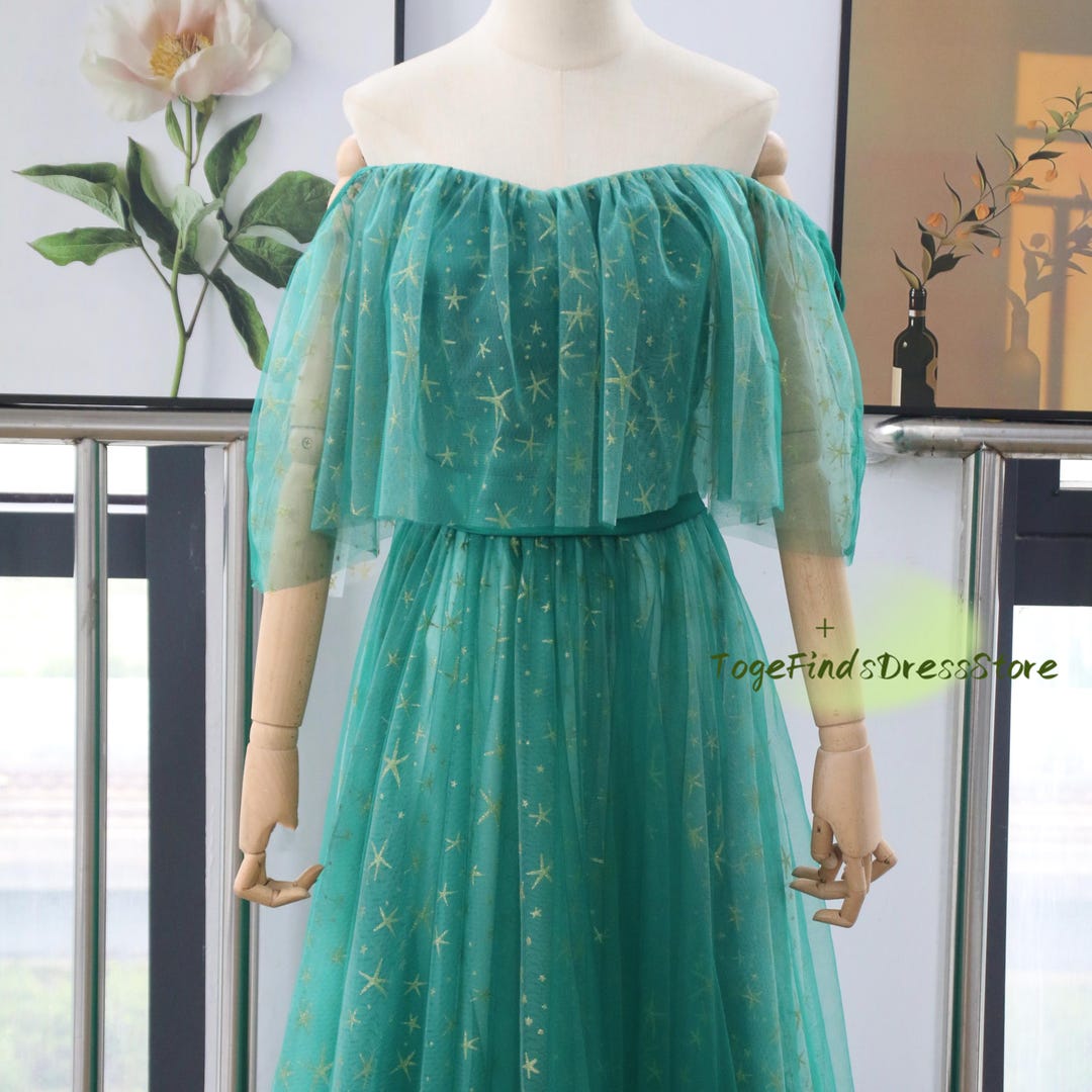 Celestial Gold Stars Turquoise Green Prom Dress Custom Tulle Color ...
