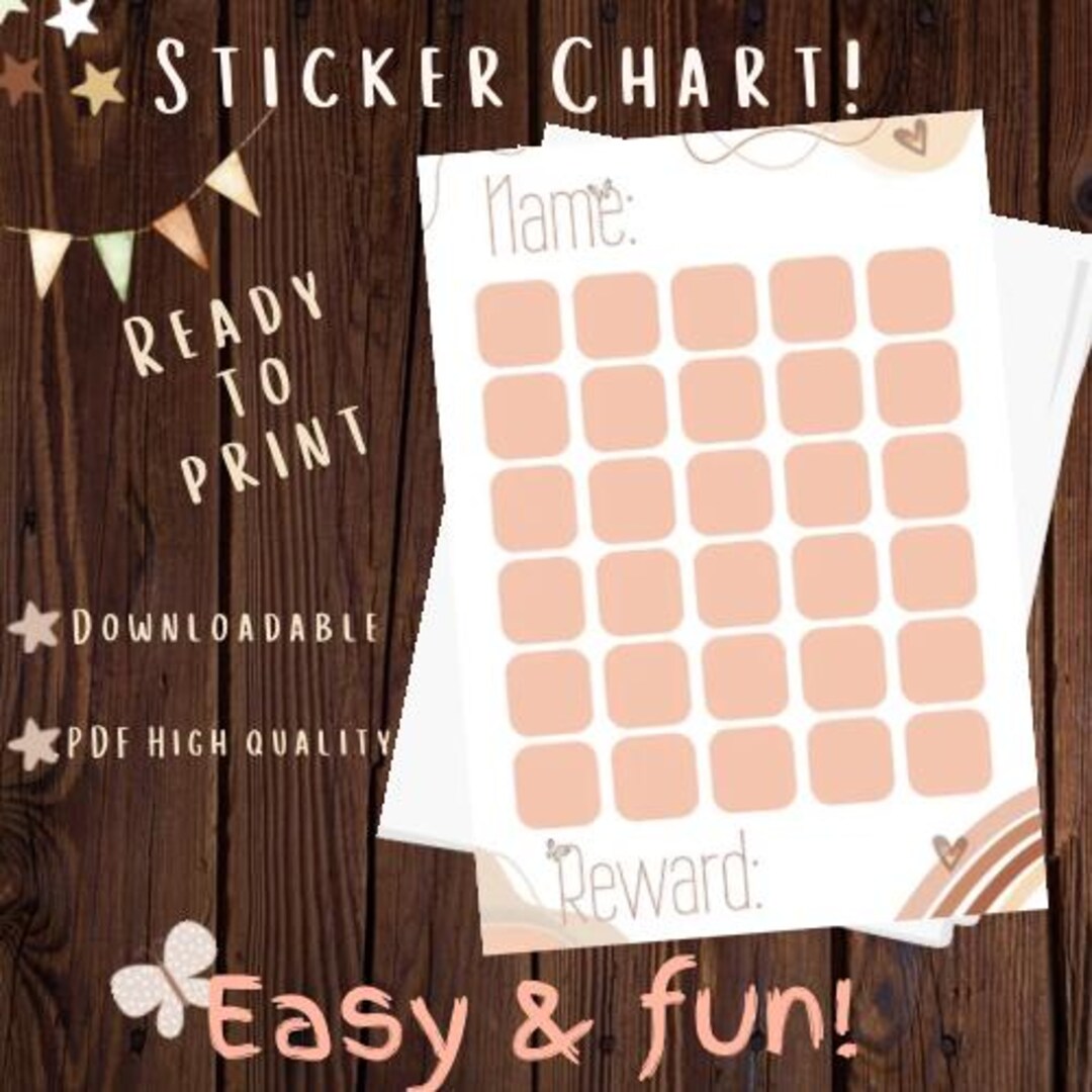 Sticker Chart Reward Chart Boho printable Chart Kids Peach - Etsy