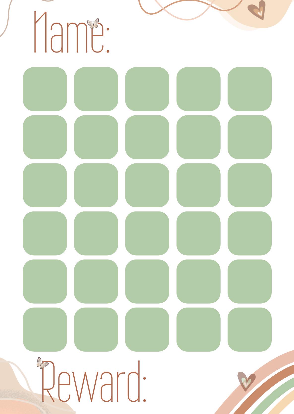 Sticker Chart Reward Chart Boho printable Chart Kids Green - Etsy