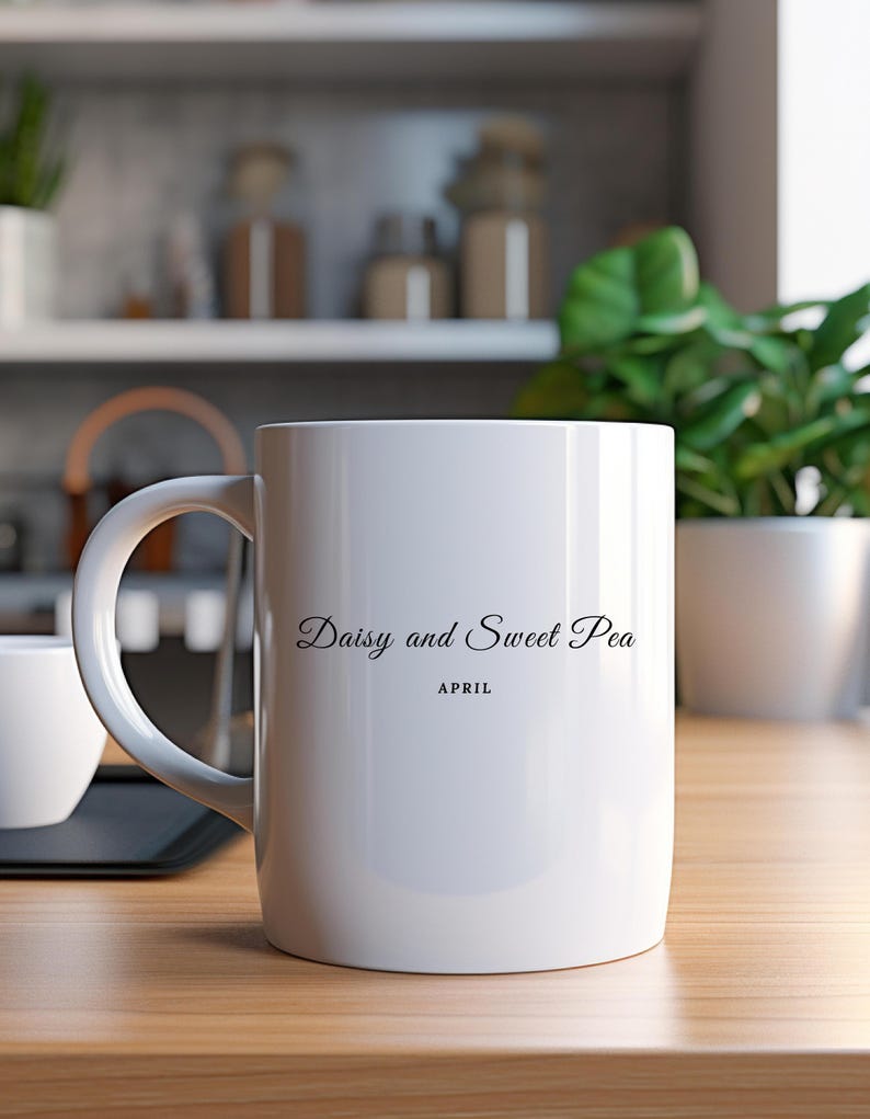 April Birth Flower Ceramic Mug, Daisy and Sweet Pea Coffee Cup, Floral ...