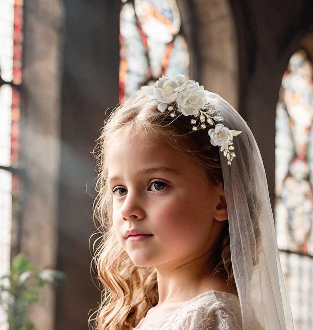 First Communion Hair Vine: Silk Flowers, Crystals & Pearls - Etsy