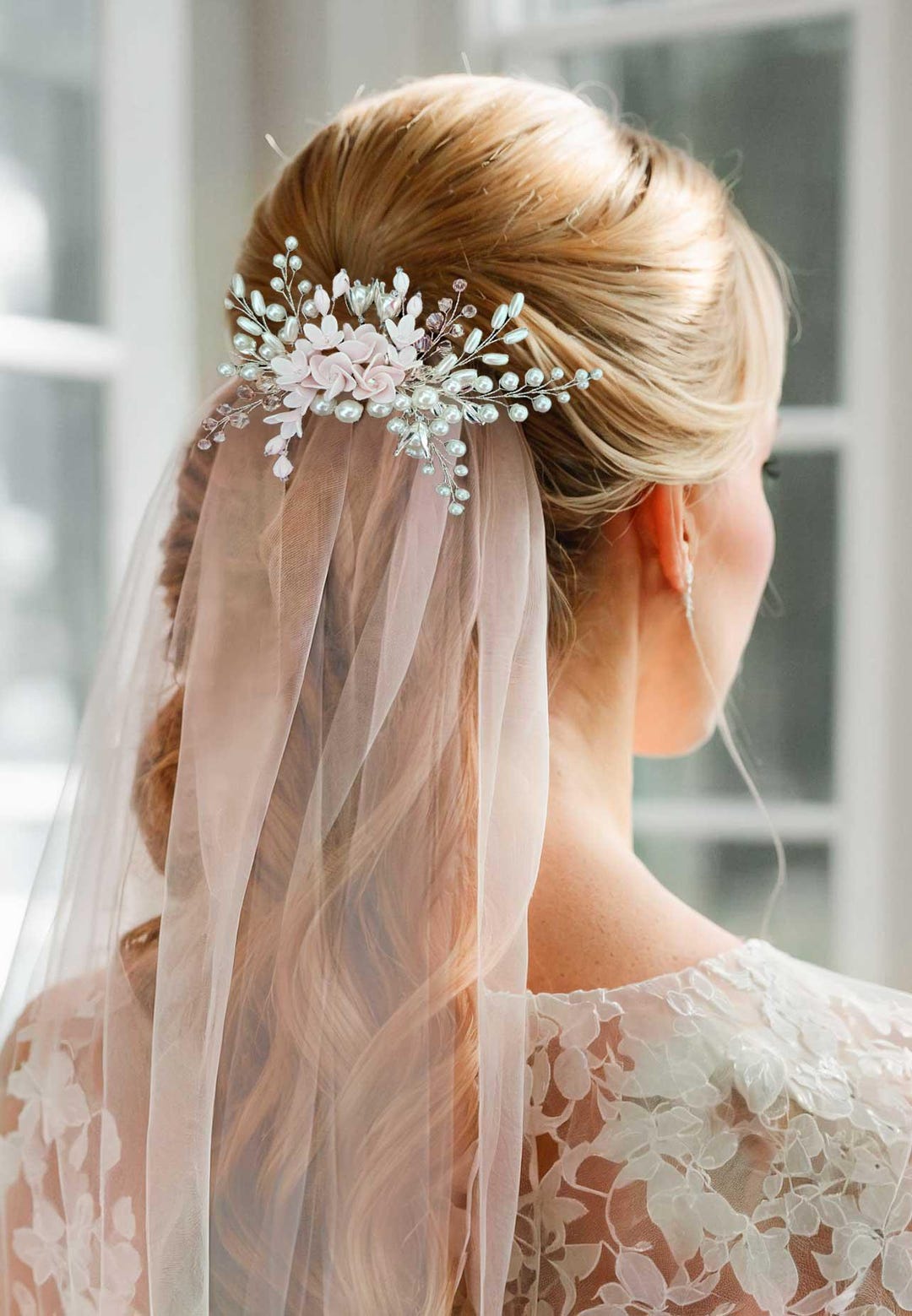 Blush Pink Bridal Hair Comb – Handmade Wedding Hairpiece With Pearls ...