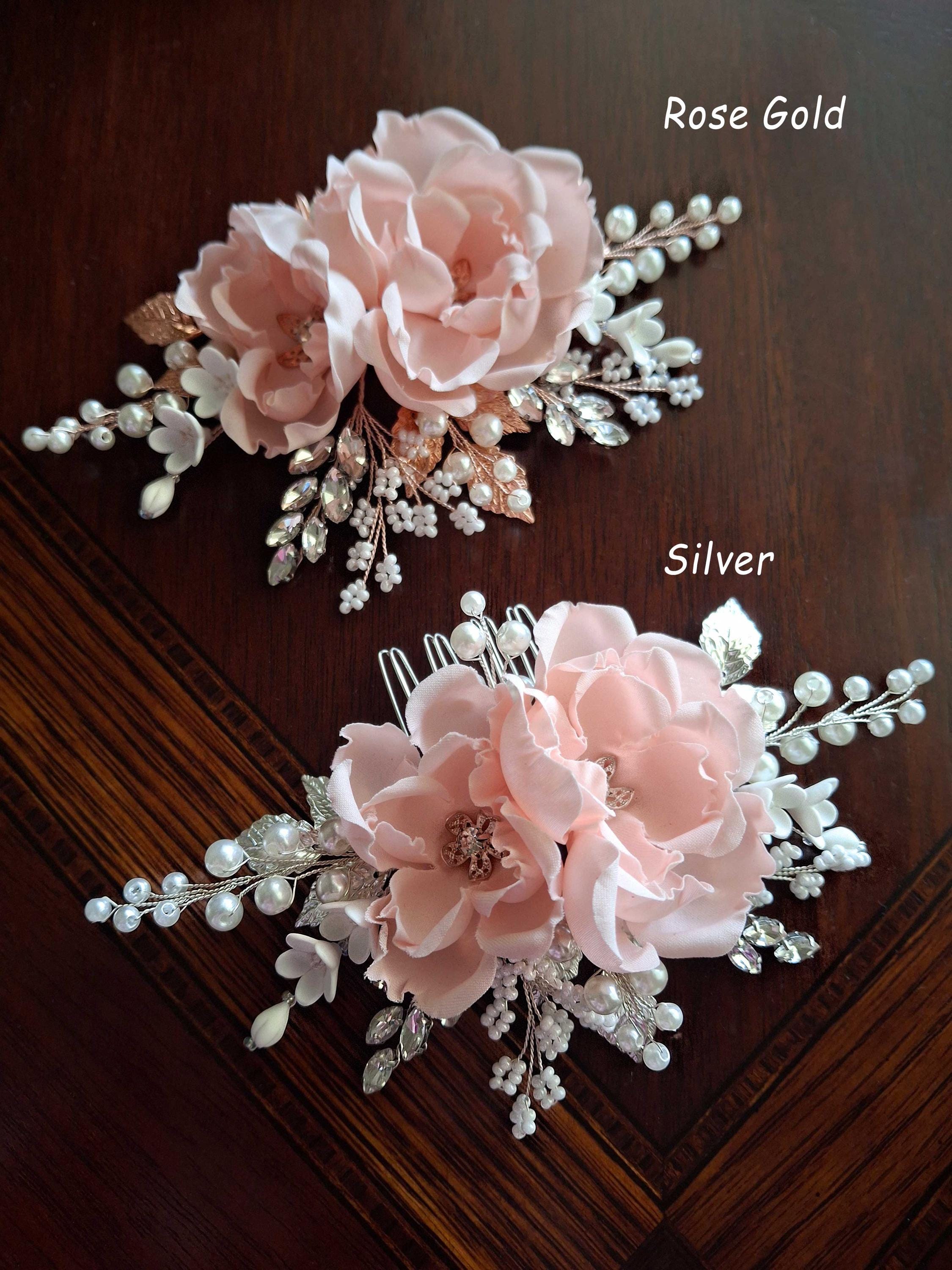 Blush Floral Bridal Hair Comb, Soft Pink Flower Wedding Hairpiece for ...