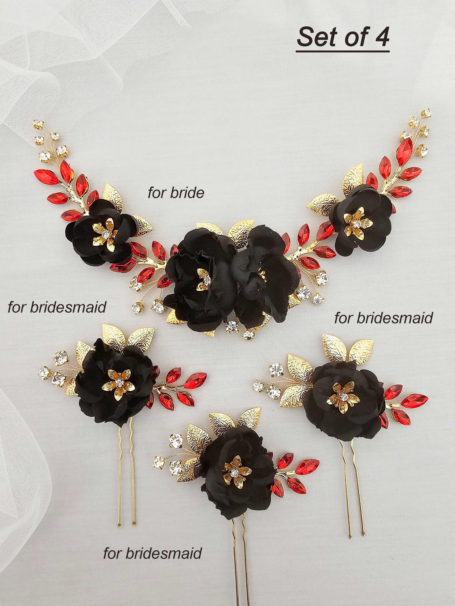 Black Flower Comb Gothic Wedding Hair Piece Black Wedding Veil Gothic Hair Piece Black Hair ...