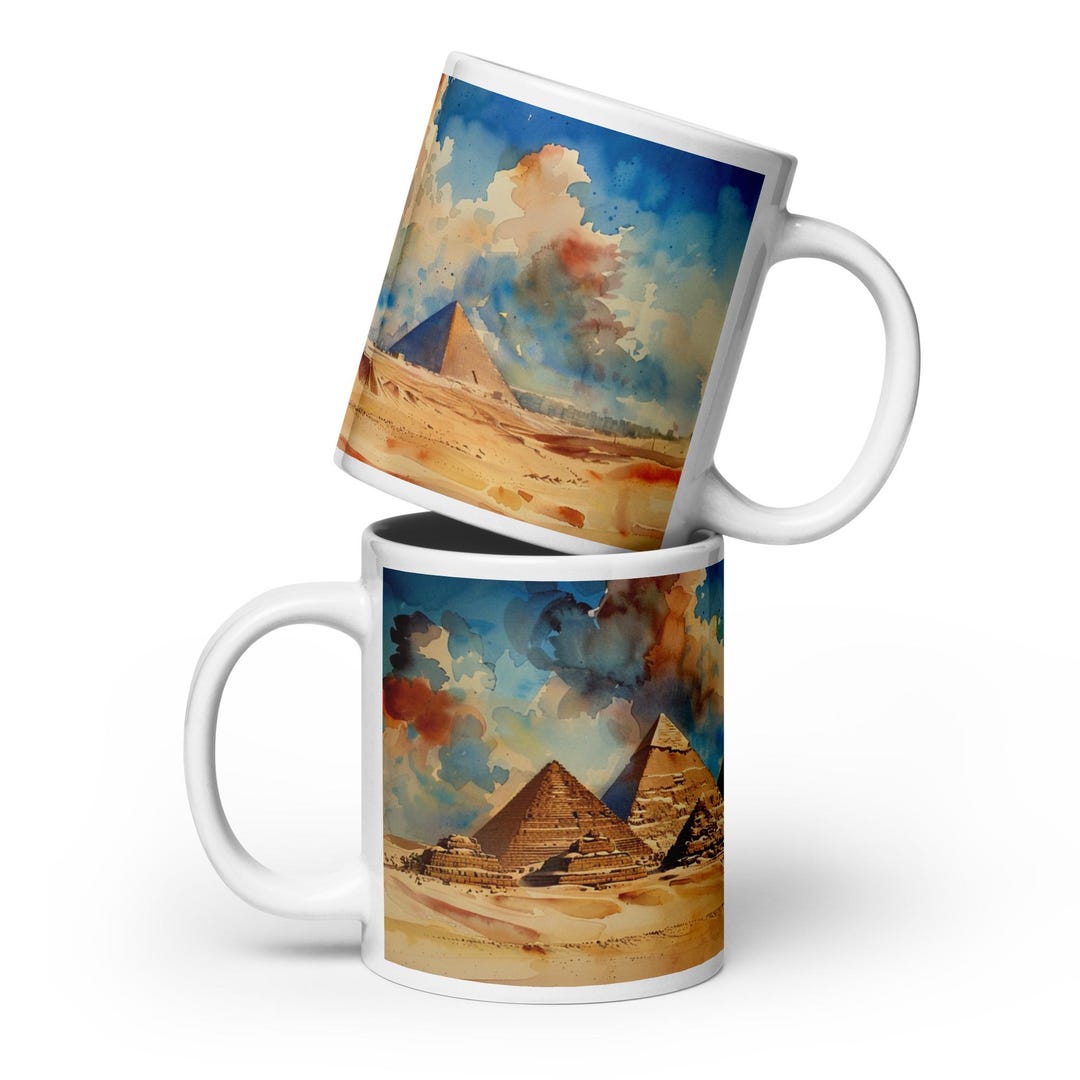 Pyramids of Egypt Coffee Mug Watercolor Painting Wrap Design With Sunny ...